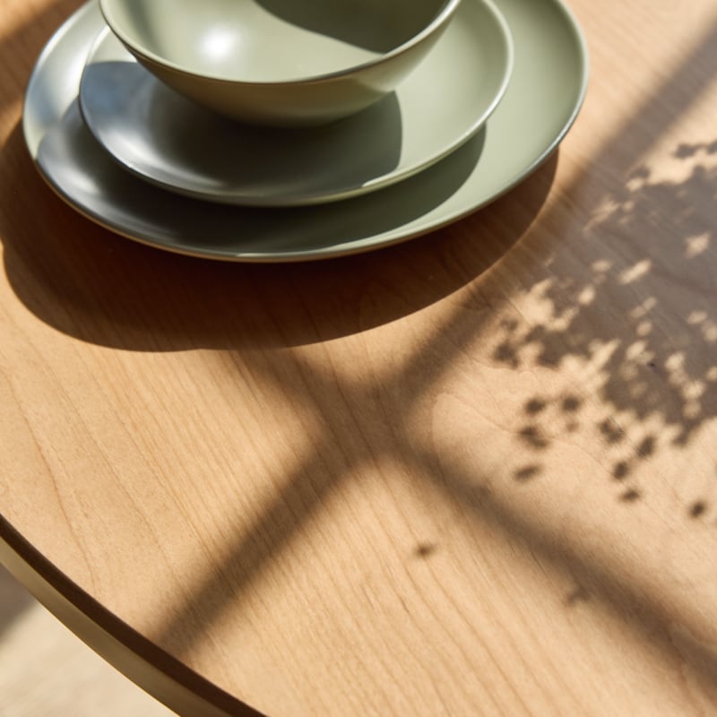 Zero Waste Round Wood Table | Avocado Green Mattress