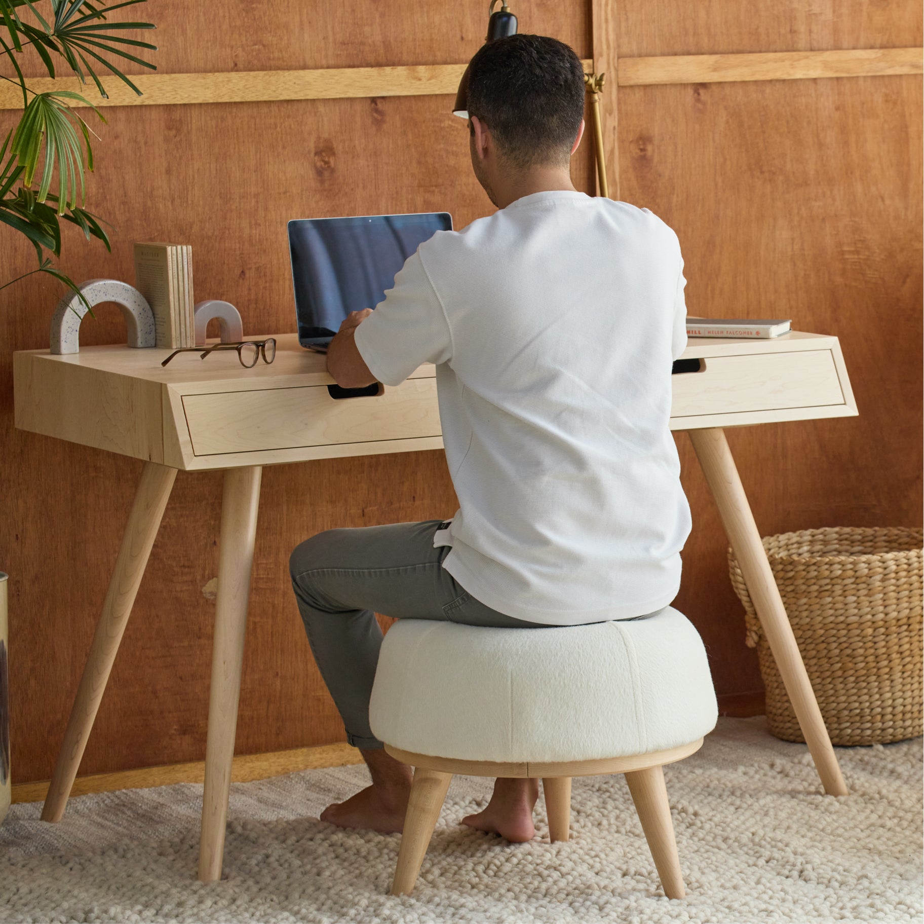 Mid-Century Modern Upholstered Stool | Avocado Green Mattress